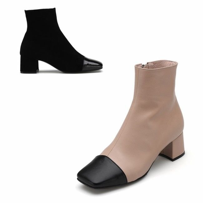 [미소페] 여성 소가죽 콤비 앵클 부츠 (5CM) 012446024 C-2B