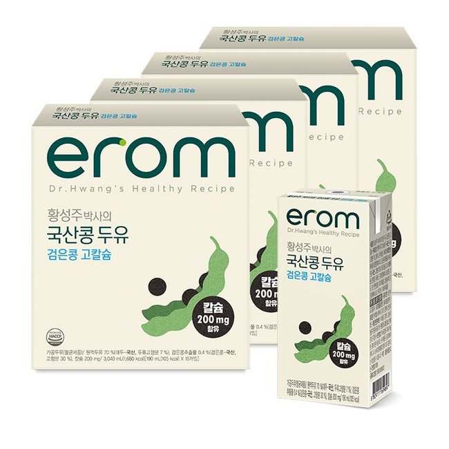[이롬] 황성주 국산콩 두유 검은콩고칼슘 64팩 (190ml*16팩*4ea)